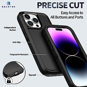 BEASTEK Shockproof Case for iPhone 14 Pro Max, ORN Series, Heavy Duty Military Grade Drop Protective Cover with Defensive Belt Clip Holster with 360° Kickstand, 14 Pro Max 6.7 inch (Black)