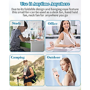 Handheld Fan Rechargeable,Portable Fan Battery Operated Fan with LED Display,Mini Small Hand Fan Foldable Fan with Power Bank, 4000mAh Travel Fan Personal Fans,Makeup Lash Fan for Girls Women Kids