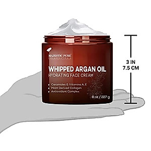 MAJESTIC PURE Whipped Argan Oil Moisturizer Face Cream for Women & Men - With Vitamin E A, Collagen & Ceramides - Hydrates Dry Skin, Oily Skin, Reduces Appearance of Fine Lines – 8oz