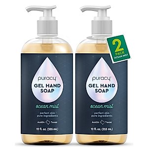 Puracy Gel Hand Soap - Perfect Skin, Pure Ingredients - with 15+ SuperPlant Ingredients for Clean, Soft, Smooth Skin, 99.09% from Mother Nature, Gently Scented Hand Wash, Ocean Mist, 12 Ounce (2-Pack)