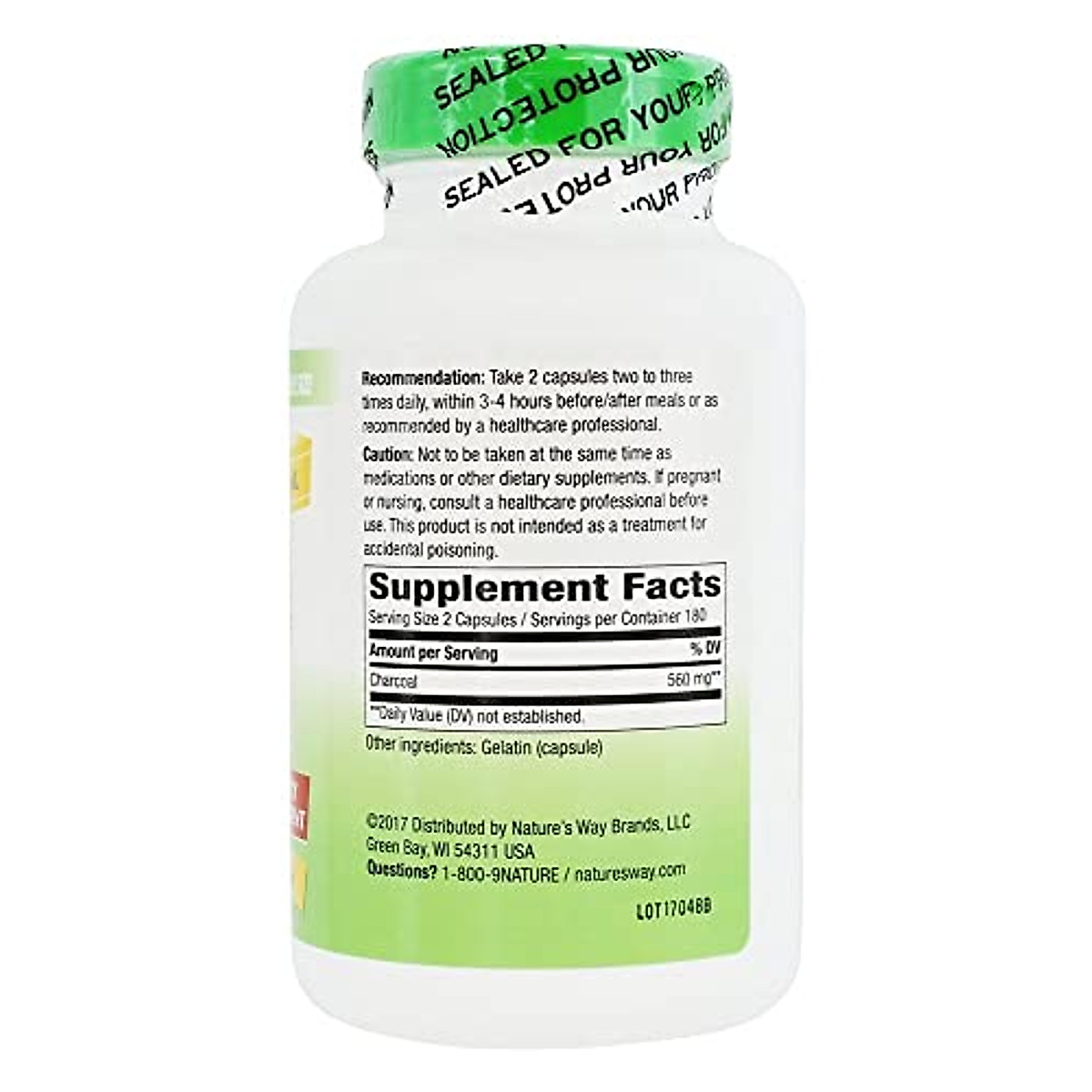 Nature's Way Activated Charcoal, Binds Unwanted Materials and Gas*, 560mg per Serving, 360 Capsules