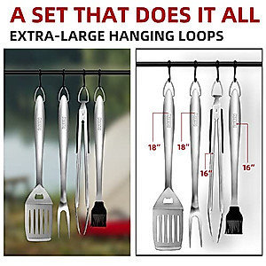 DAXJM Barbecue Tool Sets 4Pcs, Premium Stainless Steel BBQ Tongs, Spatula, Fork and Brush Grill Accessories Kit for Indoor Outdoor BBQ