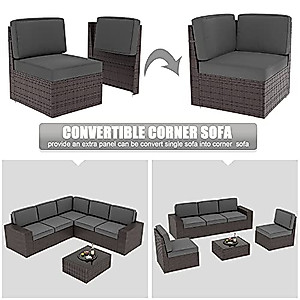 LayinSun Outdoor Patio Furniture Set 6 Pieces Sectional Conversation Sofa Set Brown Rattan Sofa Set with Coffee Table