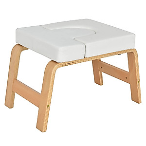Giantex Yoga Headstand Bench, Upside Down Chair for Balance Training, Body Shaping & Core Strength Building, Inversion Stool w/Solid Wood Frame & Detachable PU Pads, White