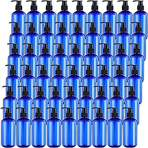 48 Pcs Pump Bottle Lotion Dispenser Refillable Shampoo Conditioner Hand Soap Dispenser Plastic Empty 8oz/250ml Clear Reusable Body Wash Container Bulk (Blue, Black)