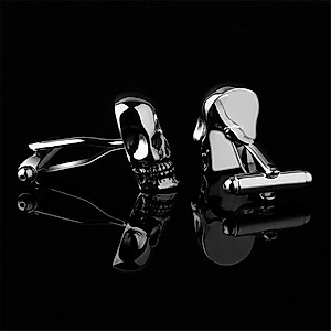 BXLE Cool Skull Cuff-Links, Unique 3D Skeleton Cufflinks, Gothic Shirt Studs Button for Young Men Theme Party, Groomsmen Gift, Pirate & Punk Style Suit Accesorries Jewelry (D)