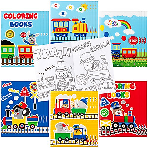 JAPBOR 24pcs Train Coloring Books for Kids, Transportation Trains Coloring Pages Colouring Book Bulk, Drawing DIY Art Doodle Painting Color Booklet Goody Bags Fillers Games Party Favors Supplies