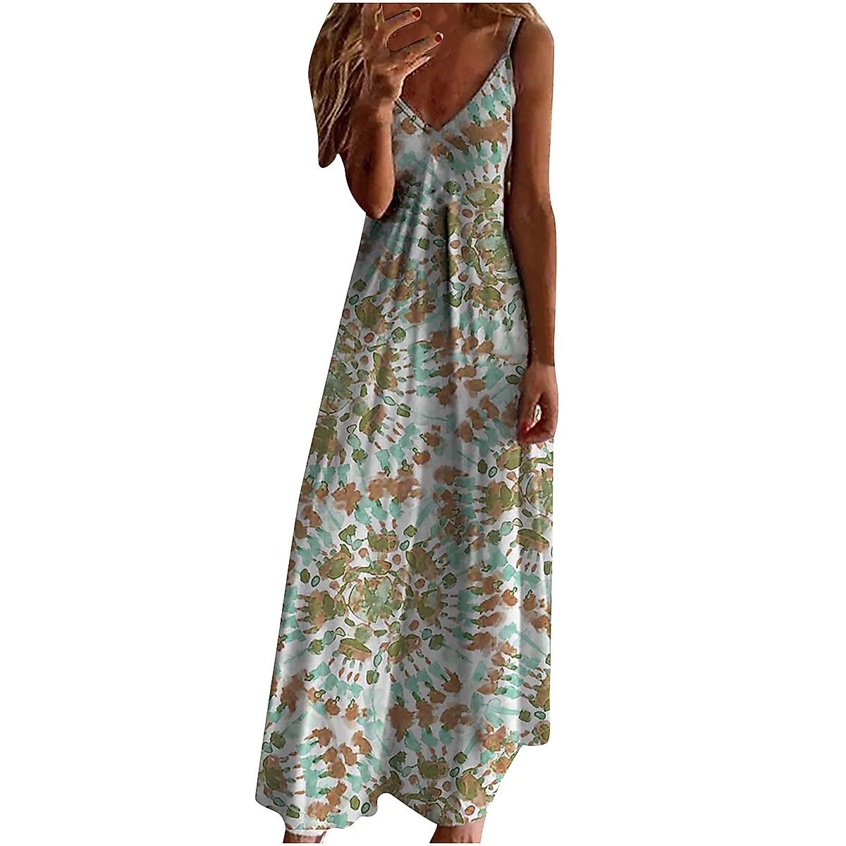 Ceboyel Women Floral Spaghetti Strap Sundress Casual Summer Long Maxi Dress Vneck Sexy Boho Dresses Trendy Beach Clothes 2023