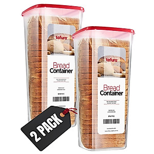Tafura Bread Container | Bread Storage Container | Plastic Bread Box | Bread Loaf Keeper with Red Lid | Bread Saver Dispenser, BPA Free