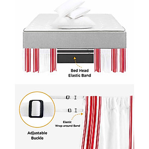 Stripes Red White Bed Skirt King Size 16 Inch Drop,Adjustable & Elastic Wrap Around Bed Skirts Pleated Luxury Dust Ruffles for Twin Full Queen Cal King Bed,Classic Casual Bohemian Geometric Art Decor