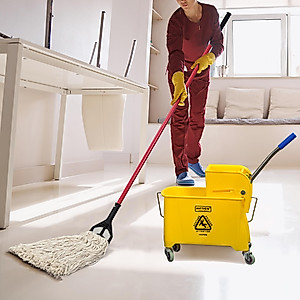 Matthew Cleaning Compact Mop Bucket INCL.2 Pack Mop Head with Side Press Wringer On Wheels,Tandem Portable Floor Cleaning Wavebrake,Ideal for Household,Industrial,Restaurant,Janitorial Use-22 Quart