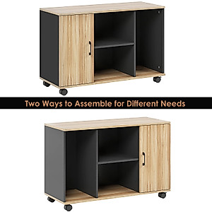 soges Mobile Lateral File Cabinet, Office Filing Cabinet,Rolling Storage Cabinet, Printer Stand with Open Storage Shelves and Wheels, CXWL-LR01BB