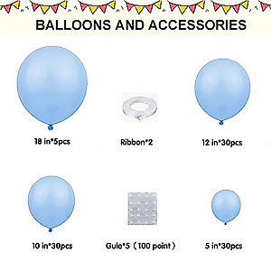 WXX 95pcs Pastel Blue Balloons Different Sizes 18 12 10 5 Inch for Garland Arch, Light Blue Balloons for Birthday Baby Shower Gender Reveal Wedding Party Decoration