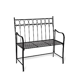 Gardener's Supply Company Oxford Folding Garden Bench | Sturdy Metal Frame Outdoor Portable Bench with Side Armrest for Patio, Lawn, Yard & Flower Gardens | Fits 2-Person (17.5" W x 40.5" L x 41" H)