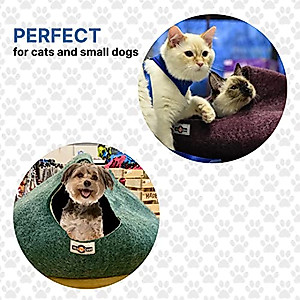 Yeti Pet Cave Pet Bed for Cats and Small Dogs, 100% New Zealand Wool, Blue