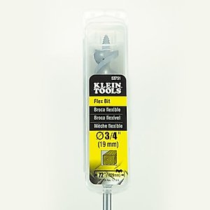 Klein Tools 53751 Flex Bit Auger with Screw Point, 3/4-Inch x 72-Inch Long Flexible Drill Bit / Fish Bit for Pulling Wire Behind Walls