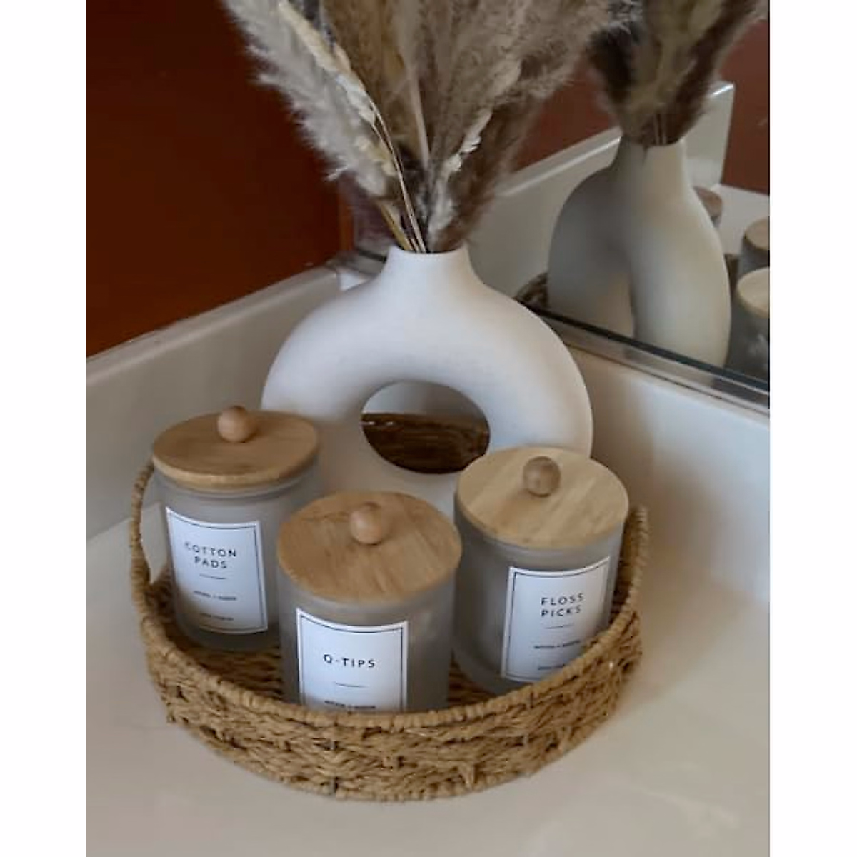 White + Sable Bathroom Cotton Ball and Qtip Organizer (3 Pack) (Frosted white)