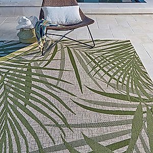 Gertmenian Indoor Outdoor Area Rug, Classic Flatweave, Washable, Stain & UV Resistant Carpet, Deck, Patio, Poolside & Mudroom, 8x10 Ft Large, Royal Palm Leaf, Green, 21952