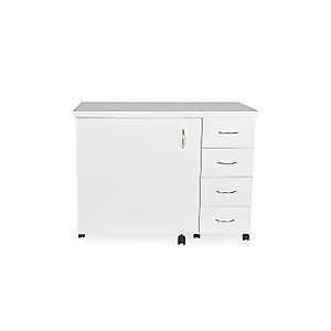 Arrow Classic Sewing Furniture Harriet Full-Size Sewing Cabinet with Hydraulic Machine Lift, Drawers, Expandable Leaves, Locking Wheels - Ash White