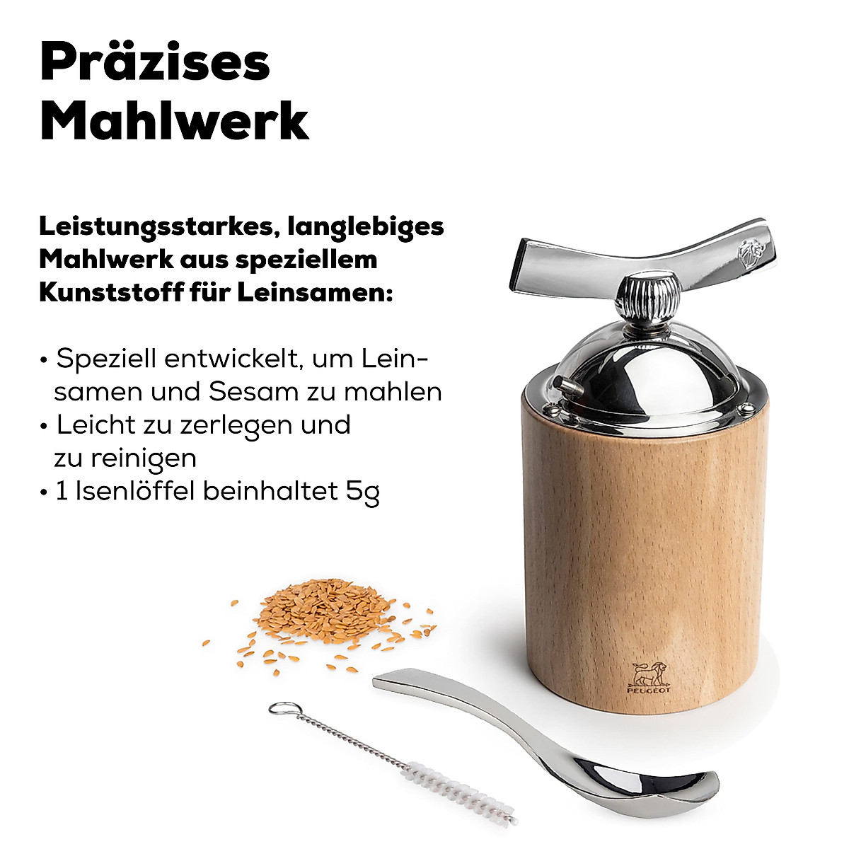 Peugeot Isen-Flax Mill Fax Seed, Natural 7 x 7 x 13 cm, Small