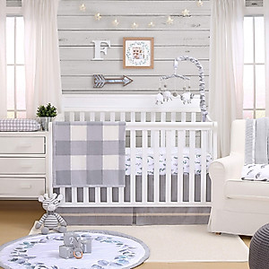 The Peanutshell Farmhouse Feathers Fitted Crib Sheet for Baby Boys or Baby Girls, Grey/White