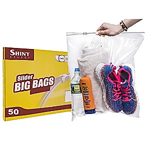 Shiny Select [ Pack of 50 ] 3.5 Gallon Large Food Storage Bags with Reclosable Easy Open Close Slider Closure, 2 Mil Thick, Size 16"x18", for Food-Meal Prep, Organization & Storage