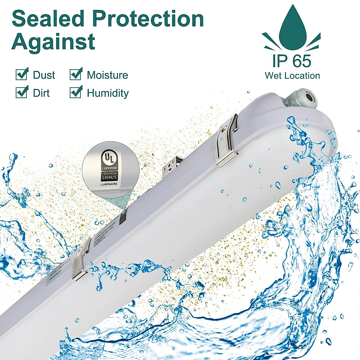 kadision 4ft LED Vapor Tight Light, 60W/50W/40W Wattage Selectable 7200lm 5000K 100-277V, 0-10V Dimmable Vapor Proof Lighting Fixture for Warehouses Car Washes, UL Listed 4-Pack