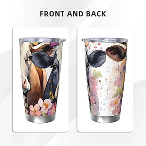 AYCZN Watercolor Cows 20 OZ Tumbler Stainless Steel Travel Coffee Mug, Daisy Flower Insulated Water Bottle with Lid and 2 StrawsLeakproof Thermal Cup