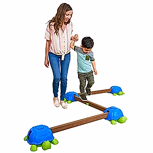 KidKraft Turtle Totter Wooden Adjustable Balance Beam for Toddlers with Squeaky Turtle and Wobble Board, Gift for Ages 2-5