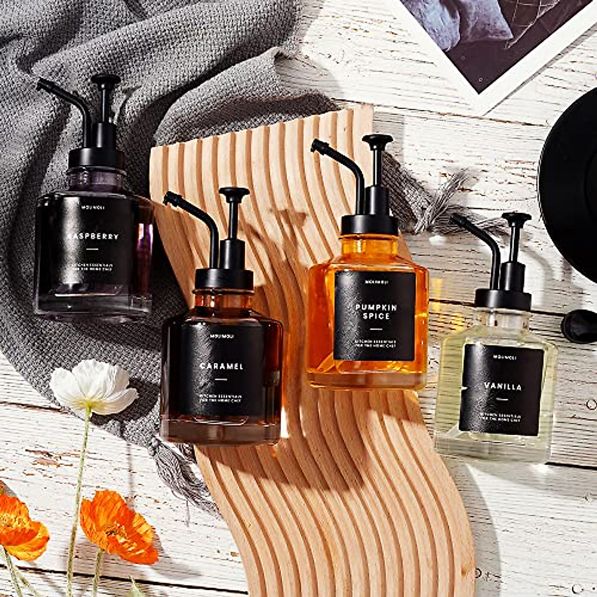 Molimoli Coffee Syrup Dispenser for Coffee Bar, Coffee Pump Dispenser, Glass Syrup Bottle w. Pump, 11.8 oz 350 ml, Set of 2, Black Upgraded Pump