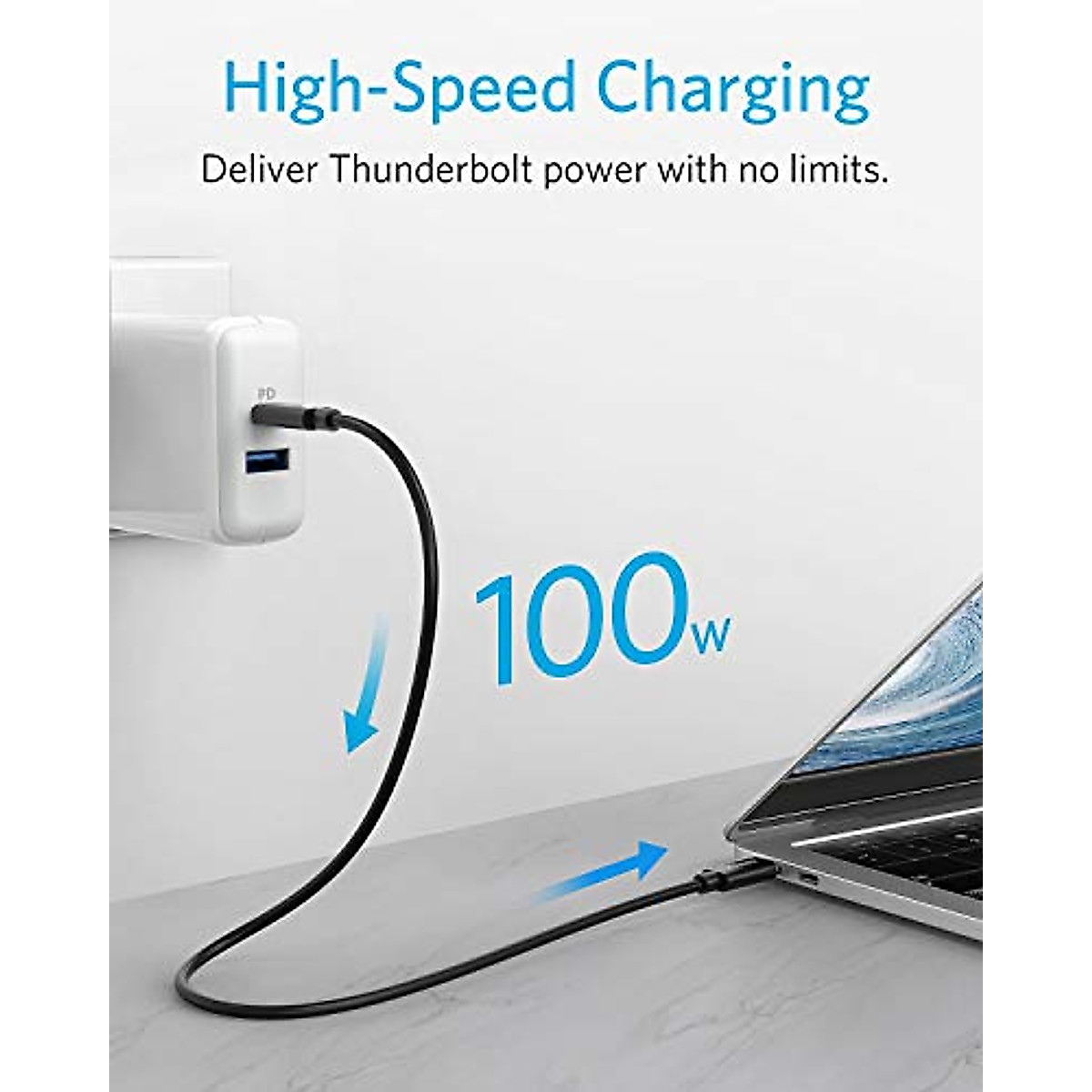 Anker [Intel Certified] Thunderbolt 3.0 Cable 1.6 ft (USB-C to USB-C) Supports 100W Charging / 40Gbps Data Transfer (Compatible with USB 3.1 Gen 1 and 2), Perfect for Type-C Macbooks