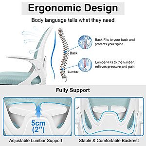 Primy Drafting Chair Tall Office Chair with Flip-up Armrests Executive Ergonomic Computer Standing Desk Chair with Lumbar Support and Adjustable Footrest Ring（Light Blue）