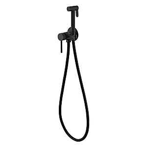 Poopee Warm Water Bidet Sprayer for Toilet with Hot and Cold Brass Rough-in Valve, Stainless Steel Handheld Bidet Attachment Set for Feminine, Pets and Baby Diaper Wash, Matte Black