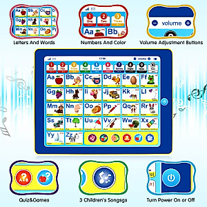 6-in-1 Kids Tablet with ABC/Words/Numbers/Color/Games/Music - Interactive Educational Electronic Toys Makes Learning Fun, Toddler Learning Toys Gifts for Age 3 4 5 Year Old Boys Girls&Preschool