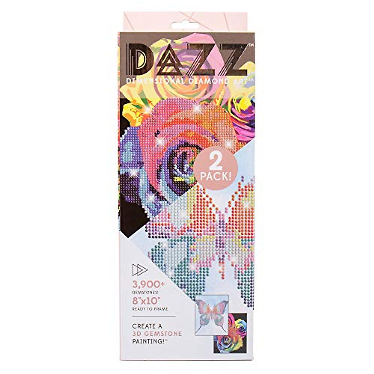 Dazz 3D Gemstone Painting Butterfly & Roses Pack of 2 by Horizon Group USA, Includes 2 8”X10” Diamond Dotz Painting, Rhinestone Sheets for Adults & Children, Gem Tray & Stylus Included.Multicolored