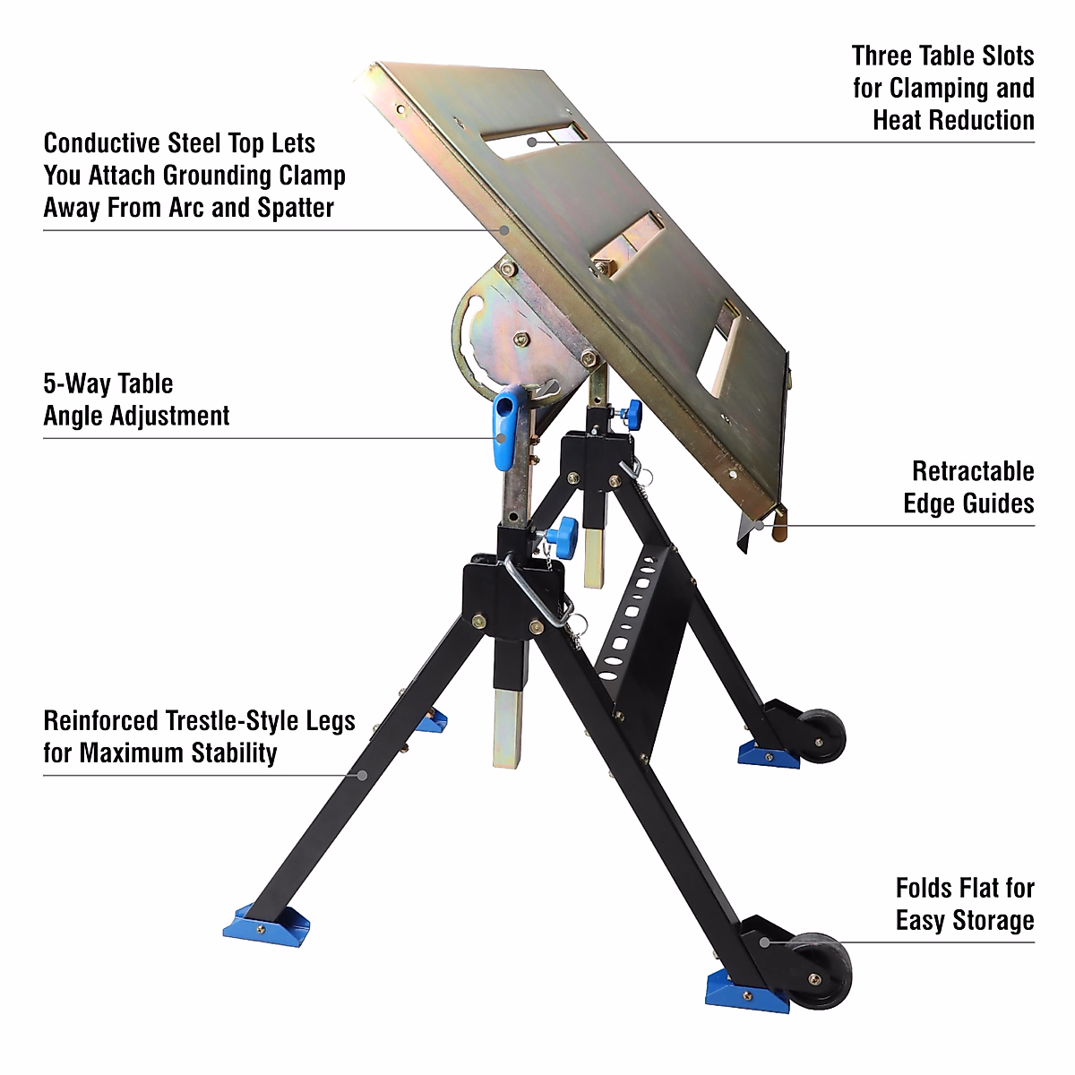 Olympia Tools Adjustable Welding Table with Wheels Portable Steel Stand Workbench 30 in. x 20 in.