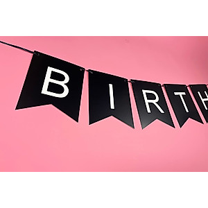 Black Happy Birthday Banner, Black Happy Birthday Bunting Banner with White Letters Birthday Party Decoration Supplies