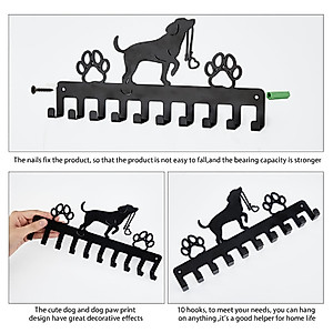 SUPERDANT Dog Leash Holder Hanger Hooks for Wall Dog Metal Key Holder 10 Hooks Black Iron Wall Mounted Hooks Animal Paws Decorative Hook Organizer Rack for Bag Key Hanging Dog Lovers Gifts