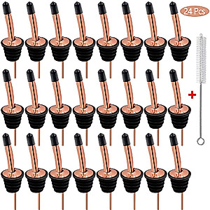 Liquor Bottle Pourers - Stainless Steel Classic Bottle Pourers with clean bursh, Rustproof Metal Alcohol Pouring Tubes For Bars, Clubs, Restaurants & Home Use (Copper) (24 pack)