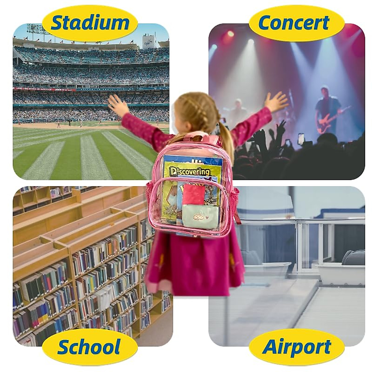 Clear Backpack Stadium Approved 12x12x6 Heavy Duty PVC Plastic Transparent Backpack Small See Through Mini Clear Backpacks for Festival Venues Games Sport Event Concert School Security Travel,Gray