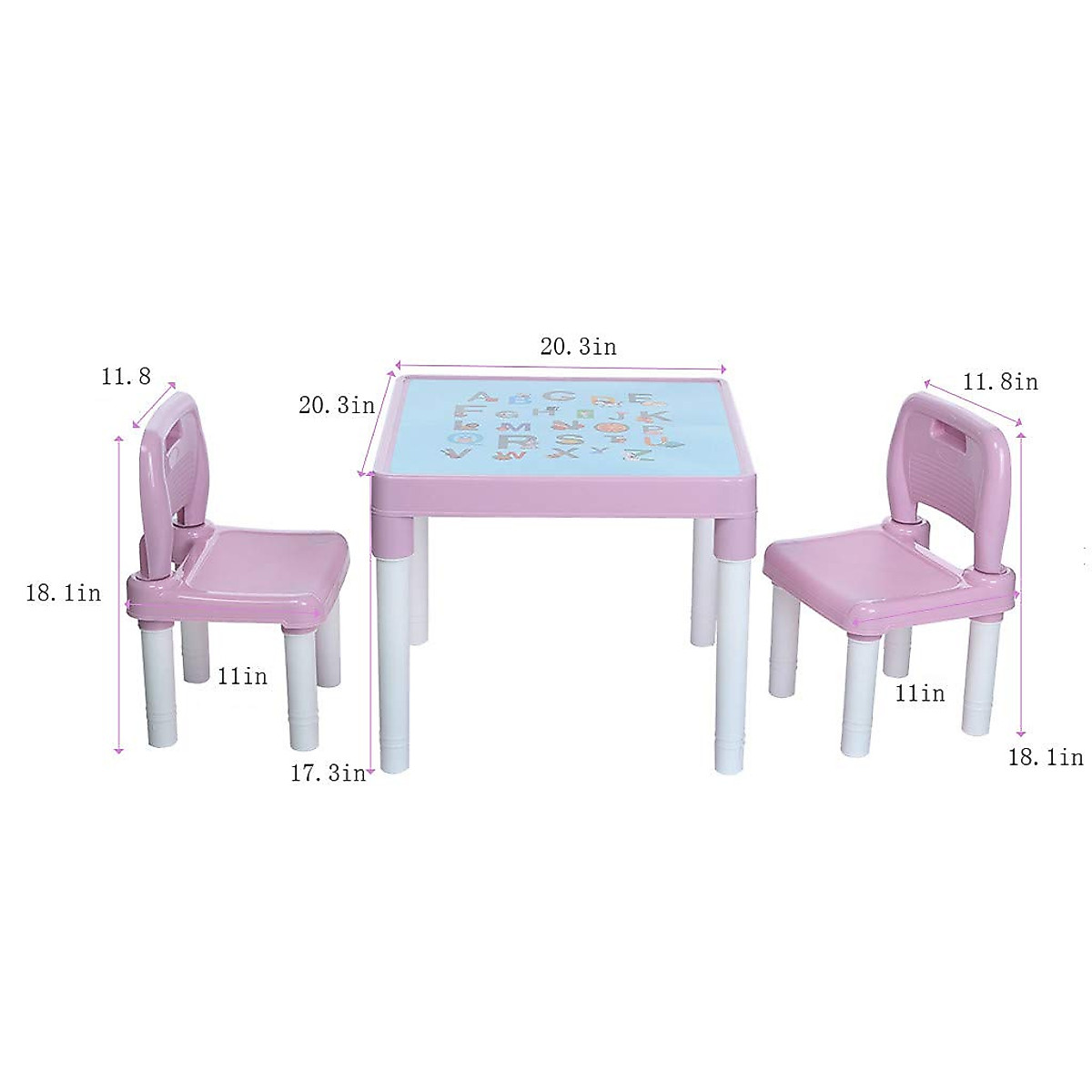 Toxz Plastic Kids Table and 2 Chairs Set,for Boys0 or Girls Toddler,with English Alphabet Table,Curved Table Corner,Safety Environmentally Friendly Material(Ship from US!)