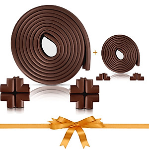 Furniture Edge and Corner Guards | 16.2ft +20.4ft Protective Foam Cushion |36ft Bumper 12 Adhesive Childsafe Corners | Baby Child Proofing Set NonToxic and Safe for Table, Fireplace, Countertop Brown