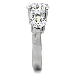 Marimor Jewelry Women's Three Stone Zirconia Stainless Steel Anniversary Engagement Ring Size 7