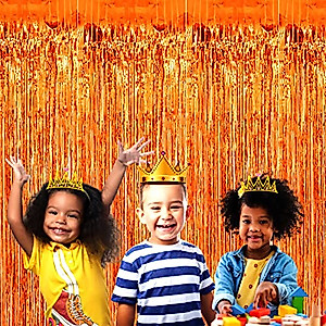 HalloweenDecorate 4 Pack Orange Foil Fringe Curtain Backdrop, 3.28Ftx8.2Ft Metallic Tinsel Foil Fringe Streamers Curtains for Party, Photo Booth Props, Birthday, 2022 Mother's Day Decoration Supplies