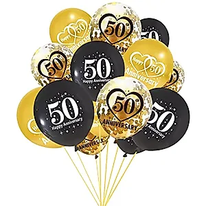 30pcs 50th Anniversary Decorations Balloons Kit, 12 Inch Black Gold Happy 50 Wedding Anniversary Latex Confetti Balloons Party Supplies, 50 Year Anniversary Theme Indoor Outdoor Decor