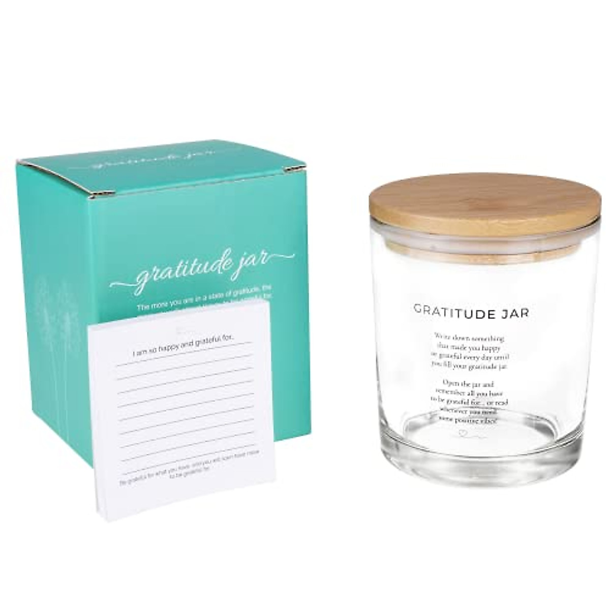 PureRejuva Personal Gratitude Jar with Note Cards, Inspiring and Motivational Self-Reflection Tool for Daily Affirmations, Beliefs, and Goals, Increase Happiness, Reduce Stress, Refocus Lifestyle