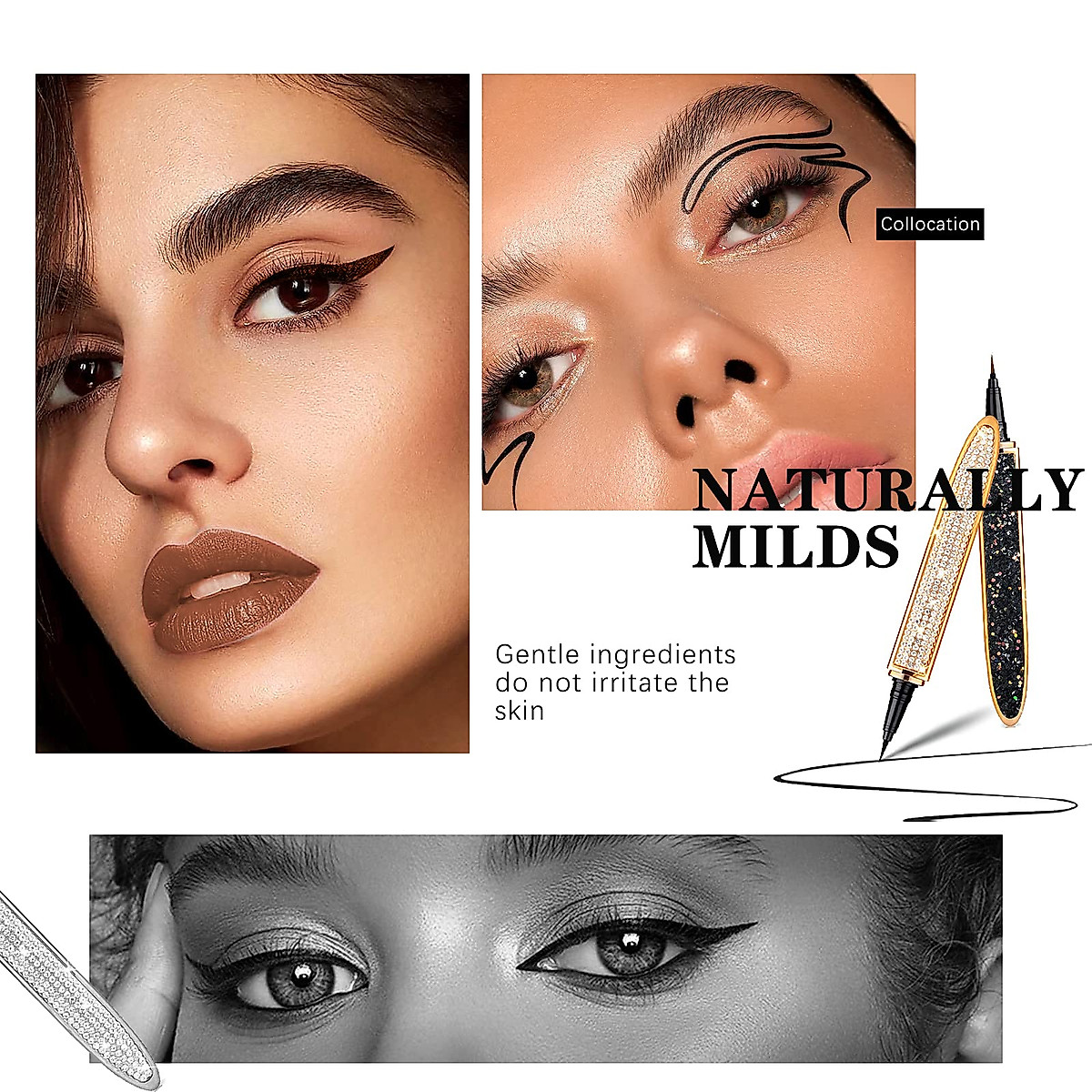 NewBang 3 Pcs Liquid Eyeliner Pen, Upgraded Self-adhesive Long-Lasting Waterproof Eyelash Glue Pen, Non Magnetic, No Blooming Quick Drying Eye Liner for Wear Normal False Eyelashes(Black , Brown