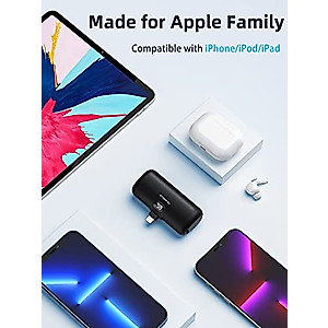 Taegila Small Portable Charger iPhone 5000mAh with Built in Cable, MFi Certified Compact Power Bank with LCD Display & LED Light for All iPhone Series 14/13/12/11/XR/X/SE/8/7/6 Pro Max(Black)