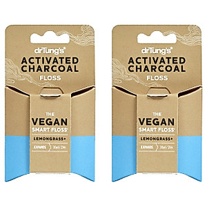 DrTung's Vegan Activated Charcoal Floss - Natural Floss, PTFE & PFAS Free Floss, Gentle on Gums, Expands & Stretches, BPA Free Floss - Natural Dental Floss Lemongrass Flavor (Pack of 2)
