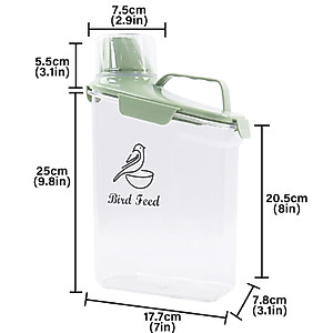 Ctomche Bird Seed Storage Container,2.8L Airtight Bird Food Container with Handle and Measuring Cup,Portable Pet Food Container for Wild Bird Sunflower Seed-BPA Free Transparent/Green